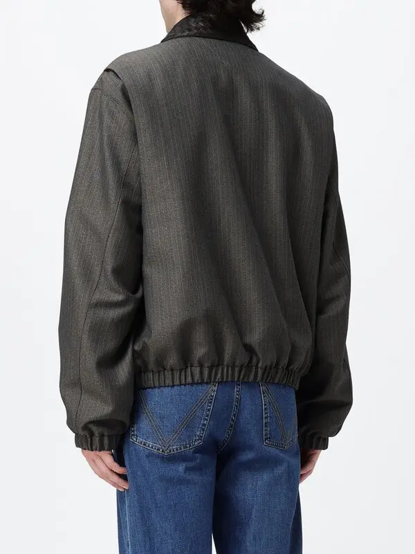Bottega Veneta Wool And Mohair Blend Bomber Jacket With Leather Collar - Grey