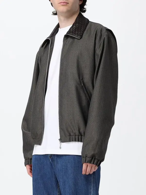Bottega Veneta Wool And Mohair Blend Bomber Jacket With Leather Collar - Grey