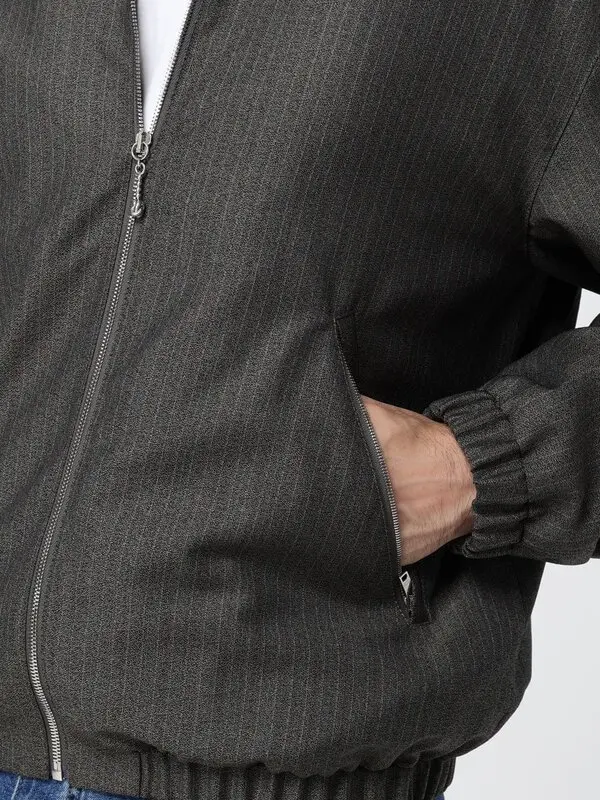 Bottega Veneta Wool And Mohair Blend Bomber Jacket With Leather Collar - Grey