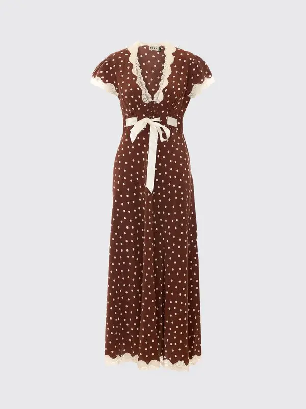Rixo Polka-dot Silk Midi Dress With Lace Inserts