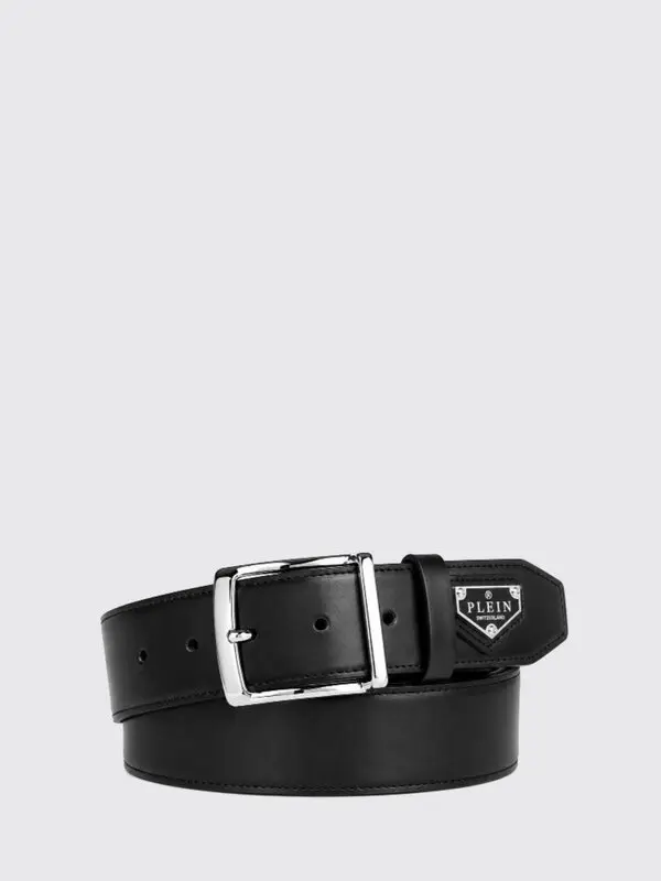 Philipp Plein Calfskin Belt With Metal Logo Buckle - Black