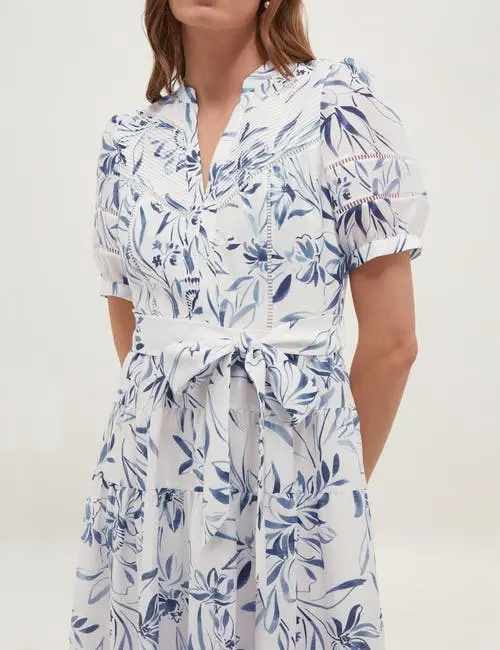 HOBBS LONDON Annabella Floral Print V-neck Midi Dress - Ivorymidnight
