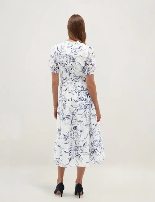 HOBBS LONDON Annabella Floral Print V-neck Midi Dress - Ivorymidnight