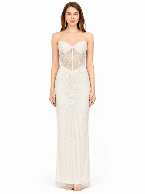 LARA NEW YORK Beaded Strapless Gown - Ivory