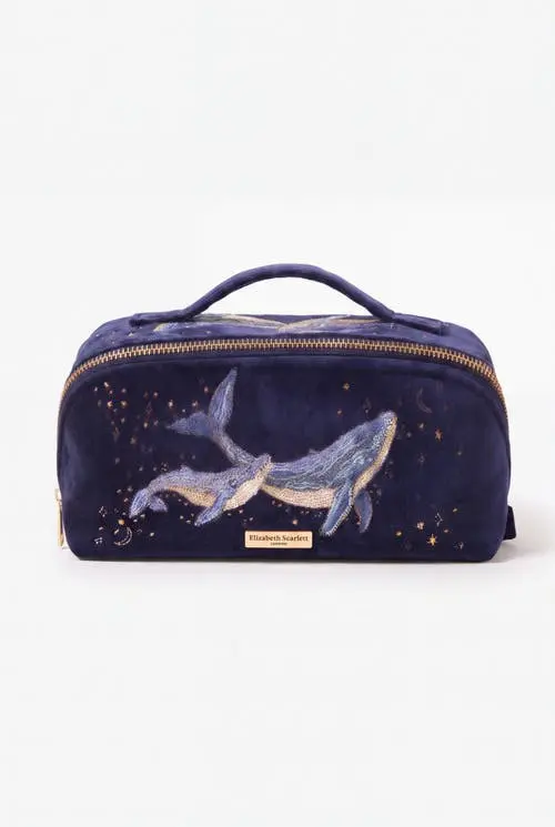 ELIZABETH SCARLETT Mystical Whale Velvet Open Flat Makeup Bag