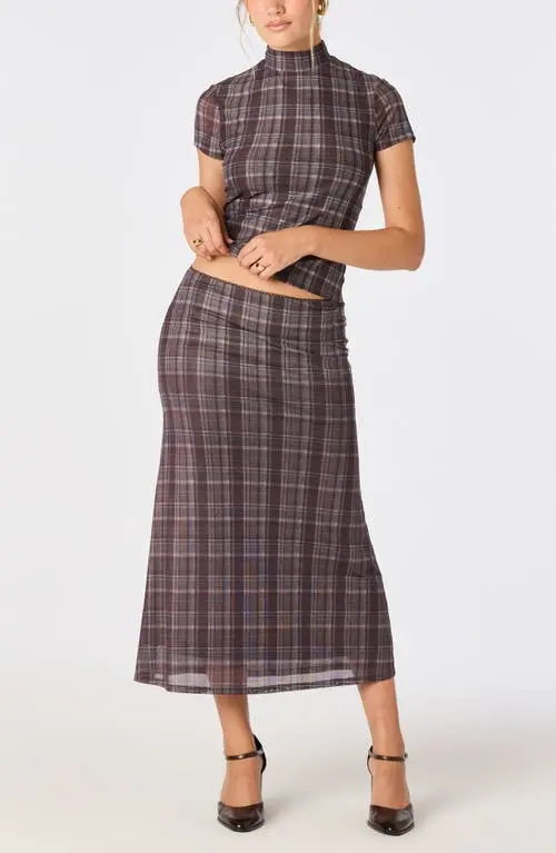 Astr The Label Baila Plaid Mesh Midi Skirt