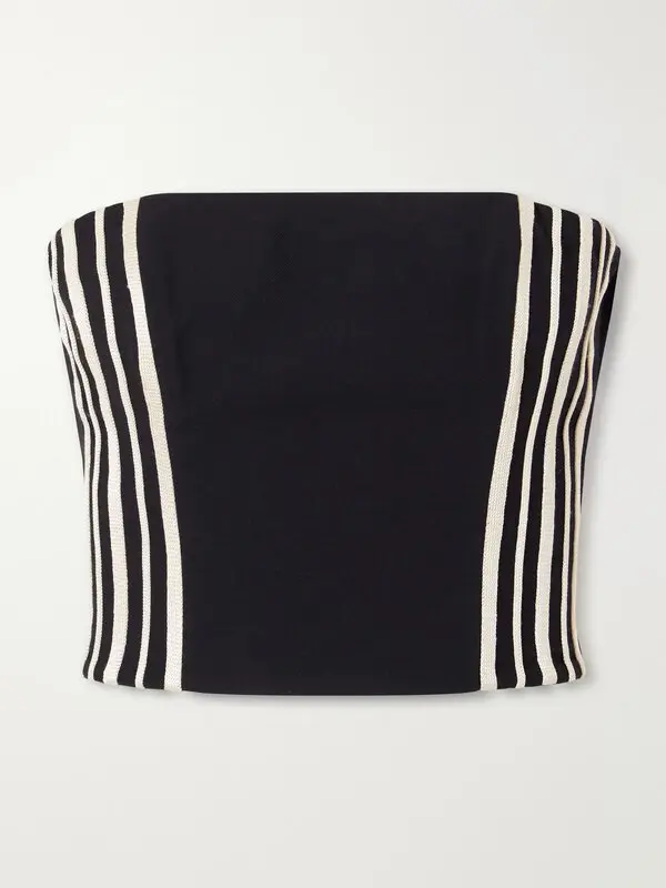 ANDRES OTALORA Strapless Striped Embroidered Twill Cropped Top - Black