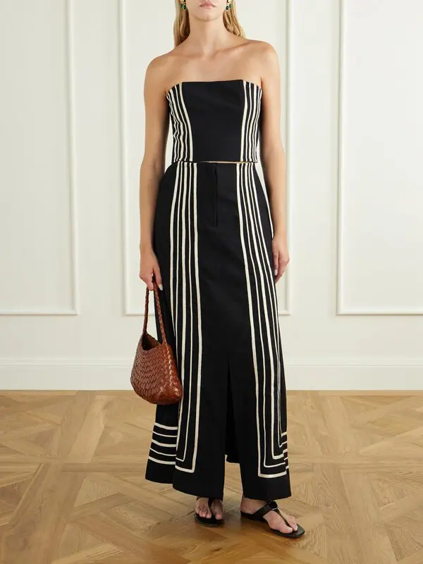 ANDRES OTALORA Strapless Striped Embroidered Twill Cropped Top