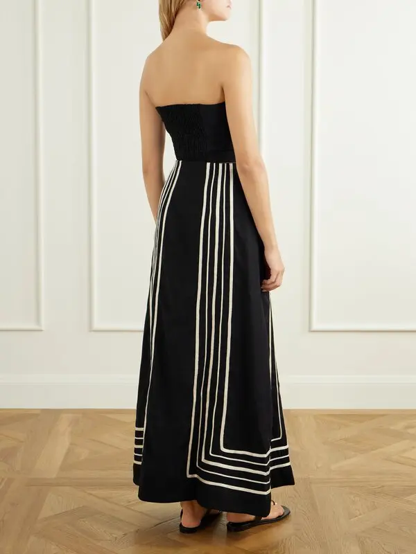 ANDRES OTALORA Strapless Striped Embroidered Twill Cropped Top