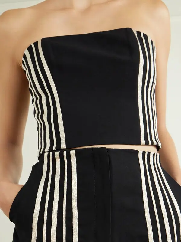 ANDRES OTALORA Strapless Striped Embroidered Twill Cropped Top