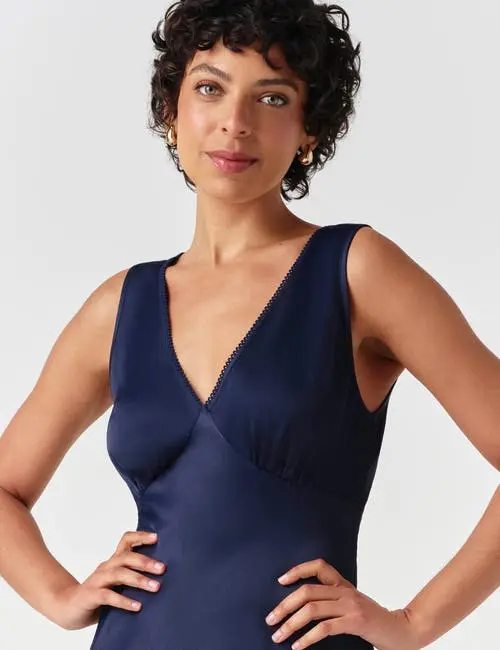 GHOST LONDON Alessia Picot V-neck Midi Dress - Navy