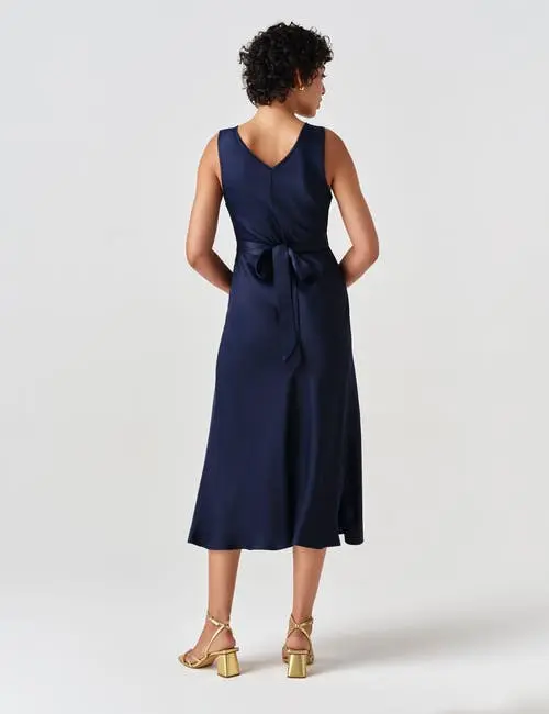 GHOST LONDON Alessia Picot V-neck Midi Dress - Navy