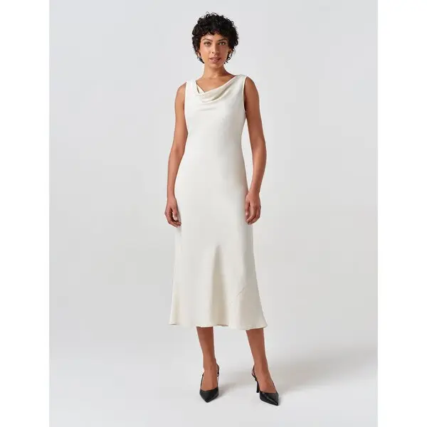 GHOST LONDON Arya Cowl Neck Midi Dress - Ivory