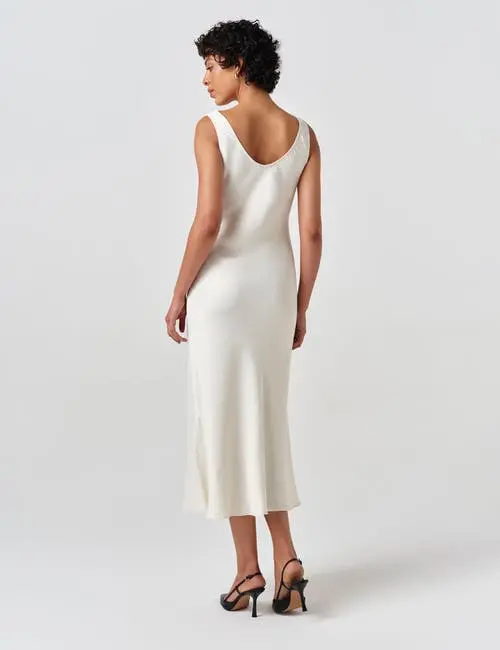 GHOST LONDON Arya Cowl Neck Midi Dress - Ivory