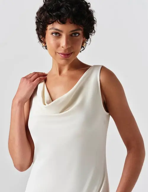 GHOST LONDON Arya Cowl Neck Midi Dress - Ivory