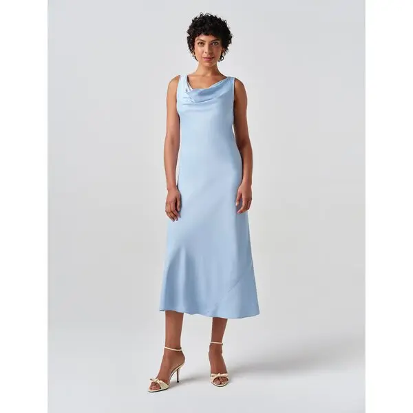 GHOST LONDON Arya Cowl Neck Midi Dress - Light Blue