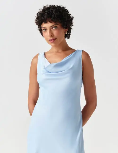 GHOST LONDON Arya Cowl Neck Midi Dress - Light Blue