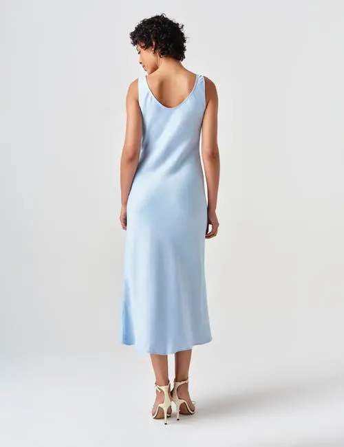 GHOST LONDON Arya Cowl Neck Midi Dress - Light Blue
