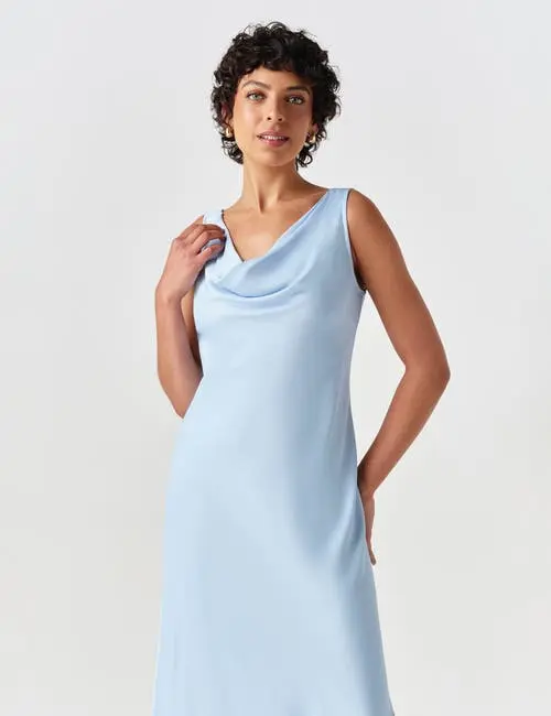 GHOST LONDON Arya Cowl Neck Midi Dress - Light Blue