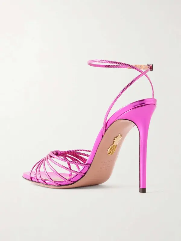 AQUAZZURA Anima 105 Mirrored Metallic Leather Sandals