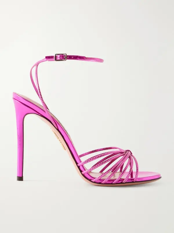 AQUAZZURA Anima 105 Mirrored Metallic Leather Sandals - Pink