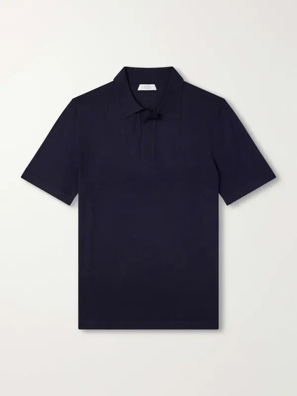 Gabriela Hearst Stendhal Cashmere And Silk-blend Polo Shirt - Navy