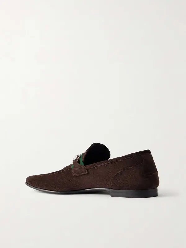 Gucci Horsebit-embellished Web-trimmed Suede Loafers - Brown