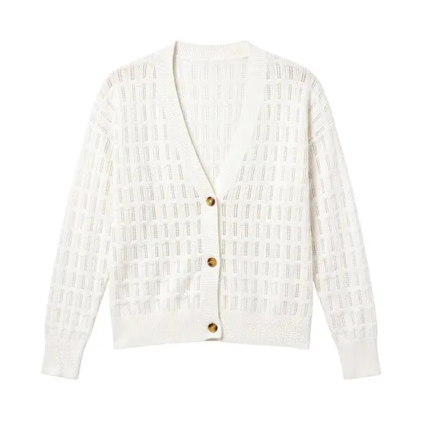 BRODIE CASHMERE Scallop Trim Crochet Cardigan