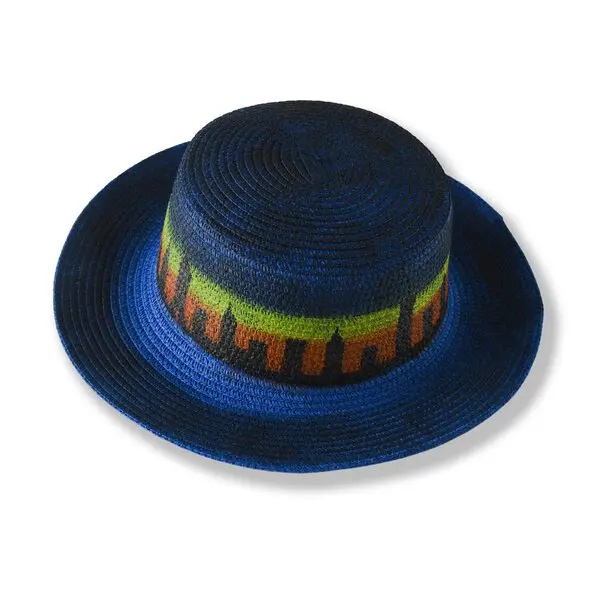 HEARTFELT LAYERS Hand-painted Woven Straw Sun Hat - Blue