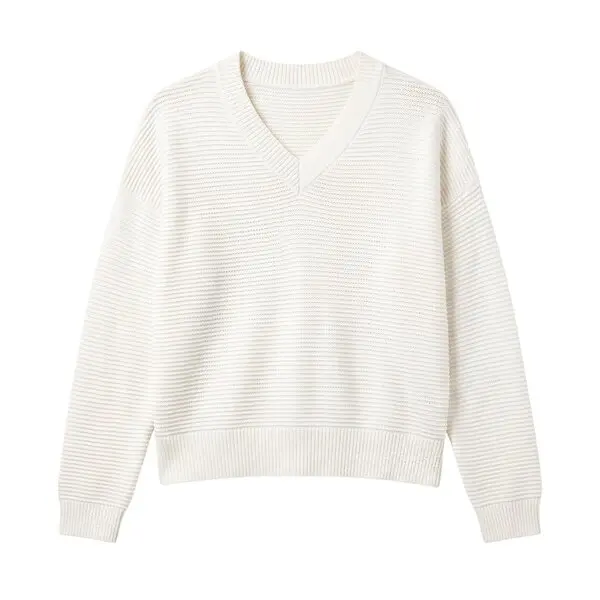 BRODIE CASHMERE Rippled Stitch V Neck