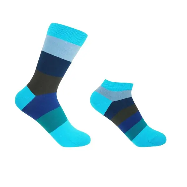 PEPER HAROW - MADE IN ENGLAND Block Stripe Aqua Luxury Crew & Trainer Women’s Socks Bundle - Blue