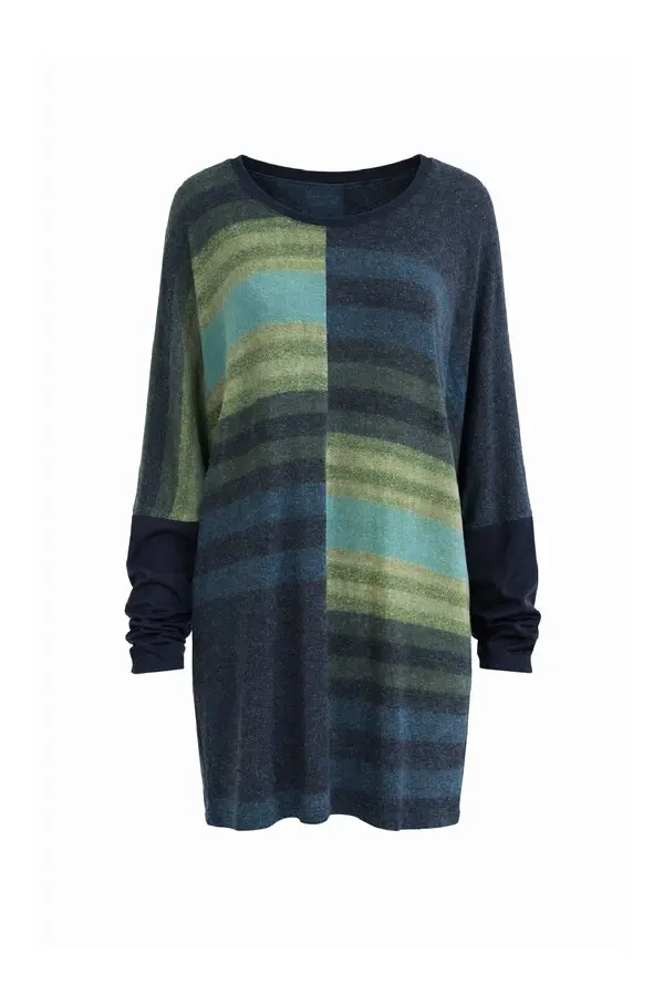 CONQUISTA Abstract Stripe Long-sleeve Tunic Top