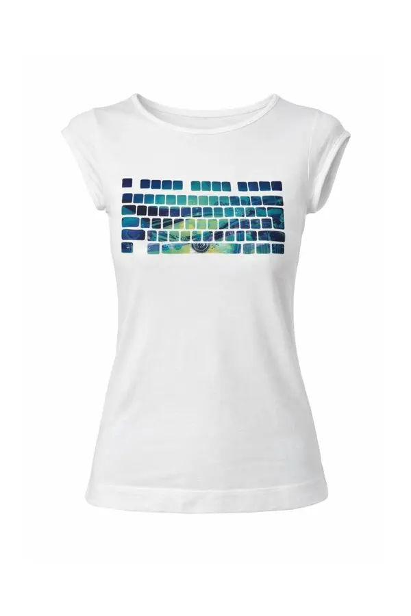 CONQUISTA Abstract Mosaic Print Cap-sleeve Top