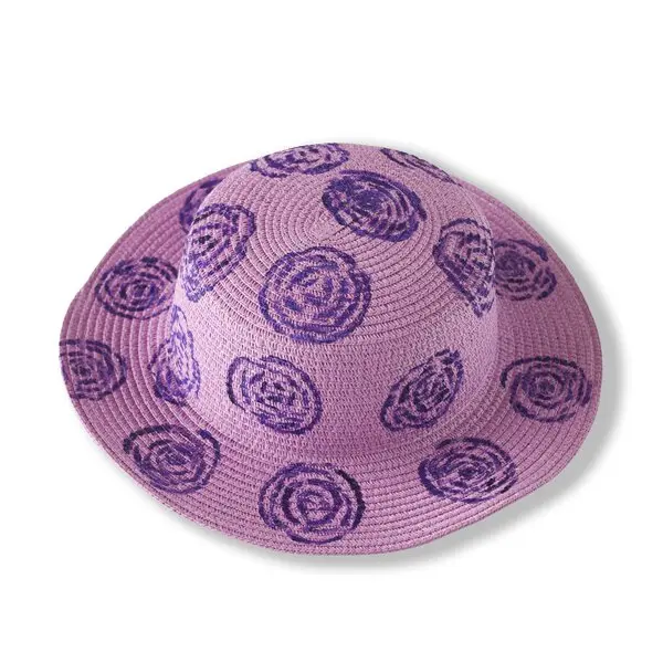 HEARTFELT LAYERS Hand-painted Rose Wide Brim Straw Sun Hat - Purple