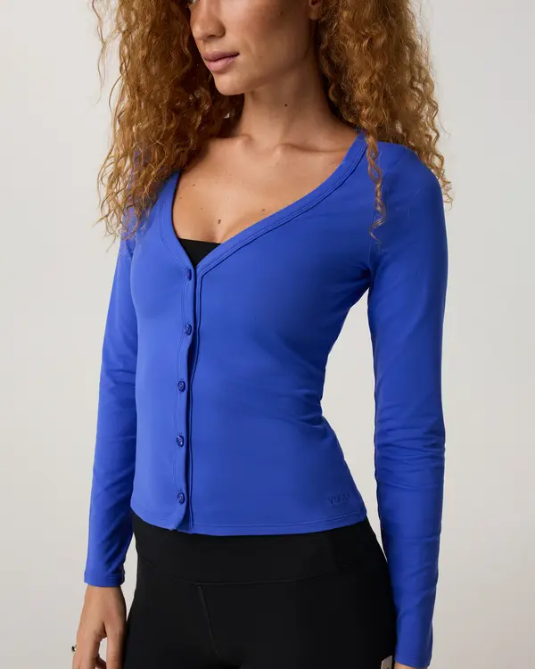 Vuori Long Sleeve Halo V-neck Cardigan - Electric Blue