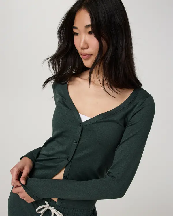 Vuori Long Sleeve Halo V-neck Cardigan - Hemlock Heather