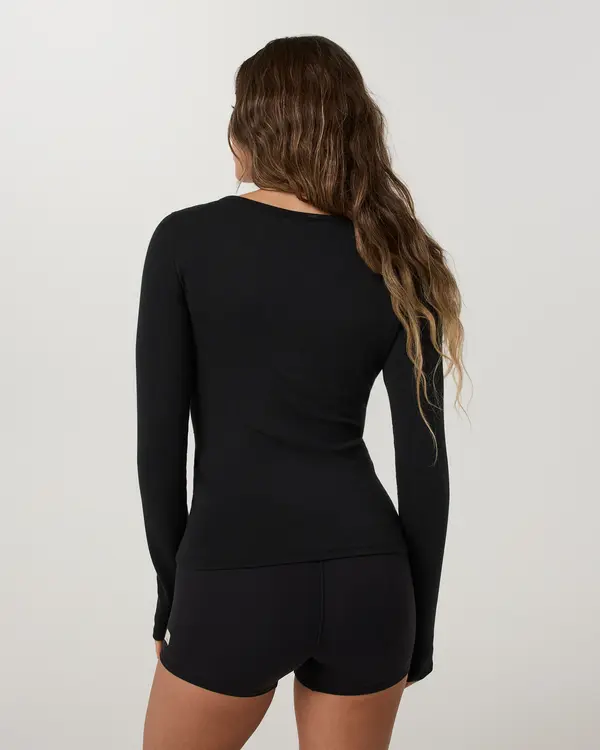Vuori Long Sleeve Everyday Cotton Stretch Henley - Black