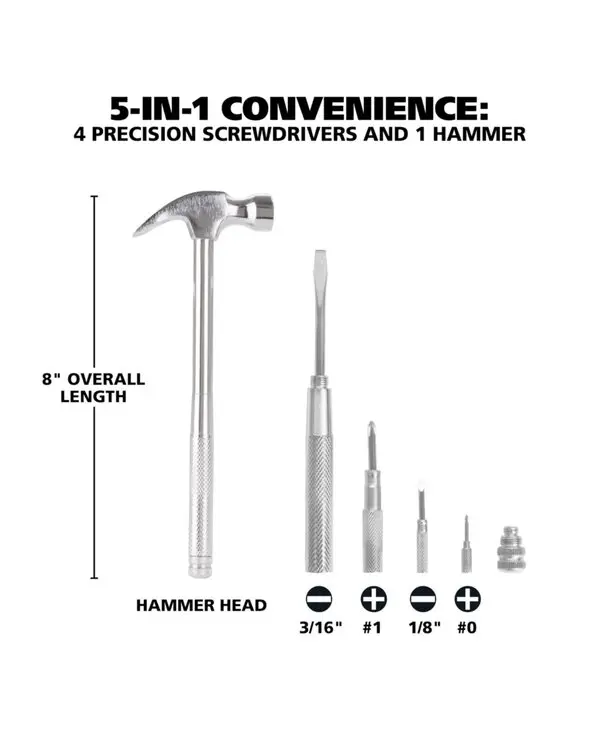 XDOVET 5-in-1 Multifunctional Hammer Chrome Plated And Rust Resistant - Silver