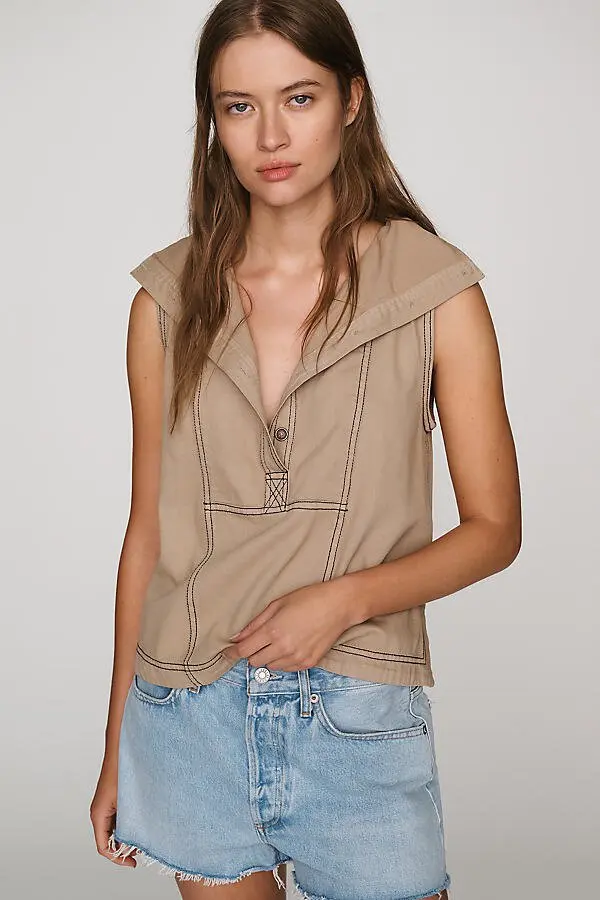 PILCRO 100% Cotton Funnel-neck Pullover