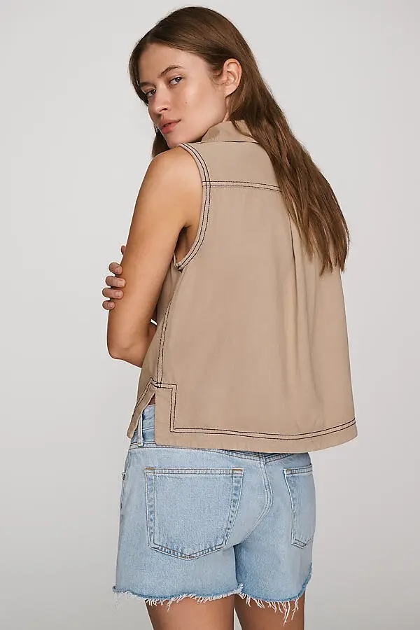 PILCRO 100% Cotton Funnel-neck Pullover