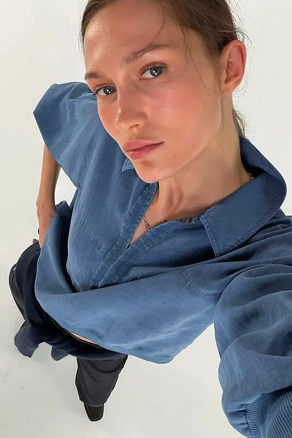 PILCRO Pullover Sweatshirt With Dropped Sleeves