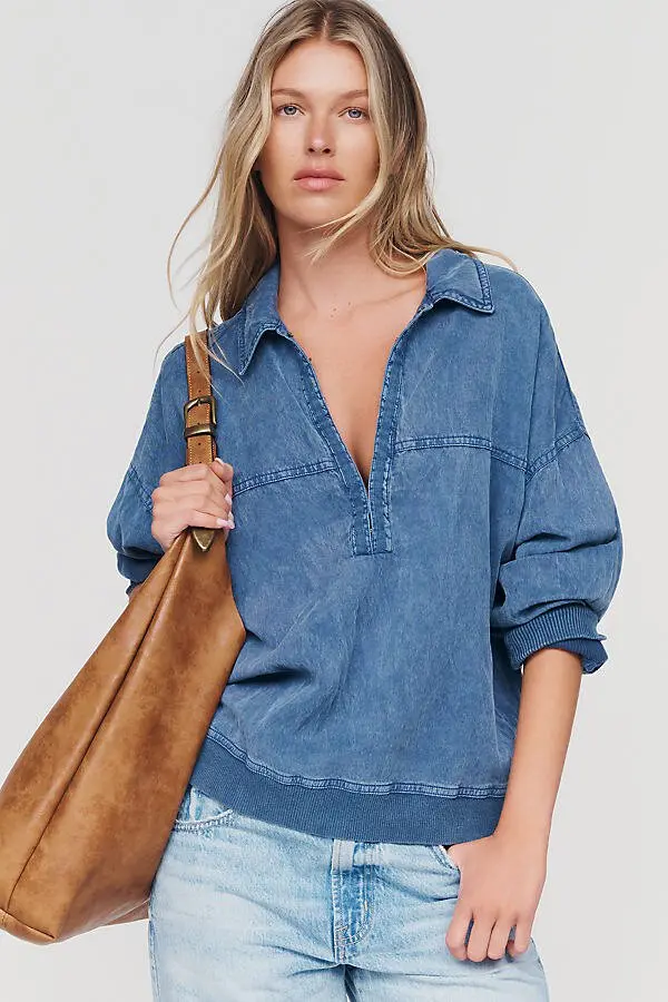 PILCRO Relaxed Pullover Sweatshirt - Indigo