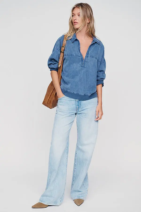 PILCRO Relaxed Pullover Sweatshirt - Indigo