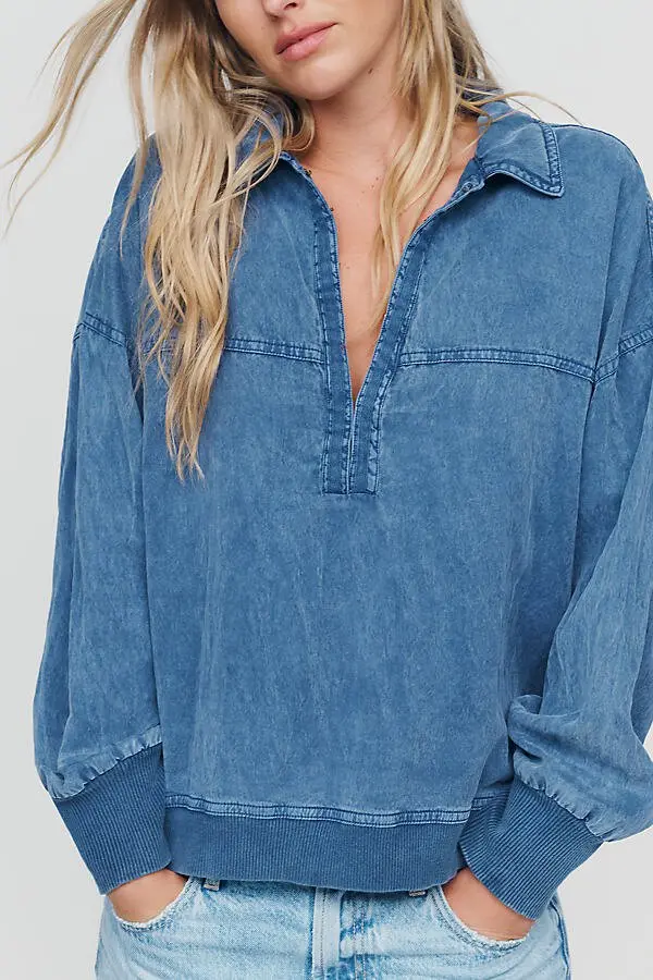 PILCRO Relaxed Pullover Sweatshirt - Indigo