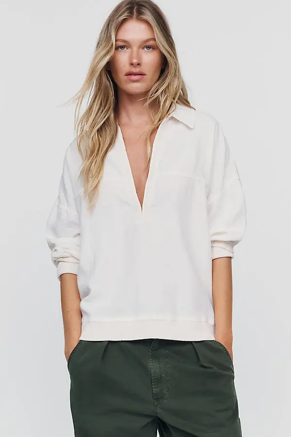 PILCRO Pullover Sweatshirt With Dropped Sleeves - Ivory