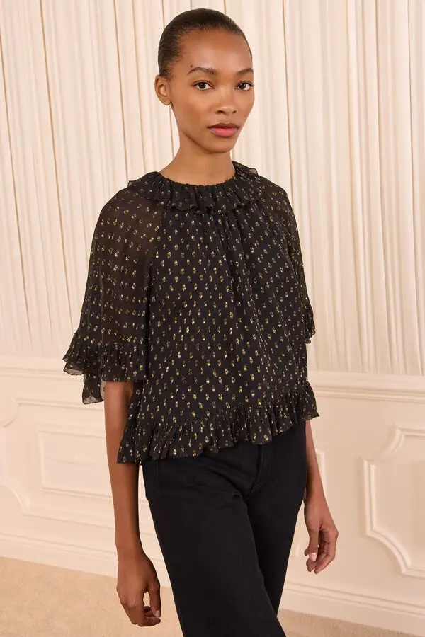 Ulla Johnson Minna Short Sleeve Silk Blouse