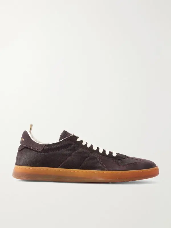 Officine Creative Militia 002 Suede-trimmed Calf Hair Snakers - Burgundy