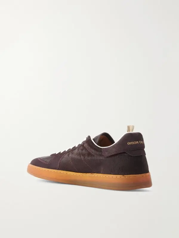 Officine Creative Suede-trimmed Calf Hair Sneakers - Burgundy