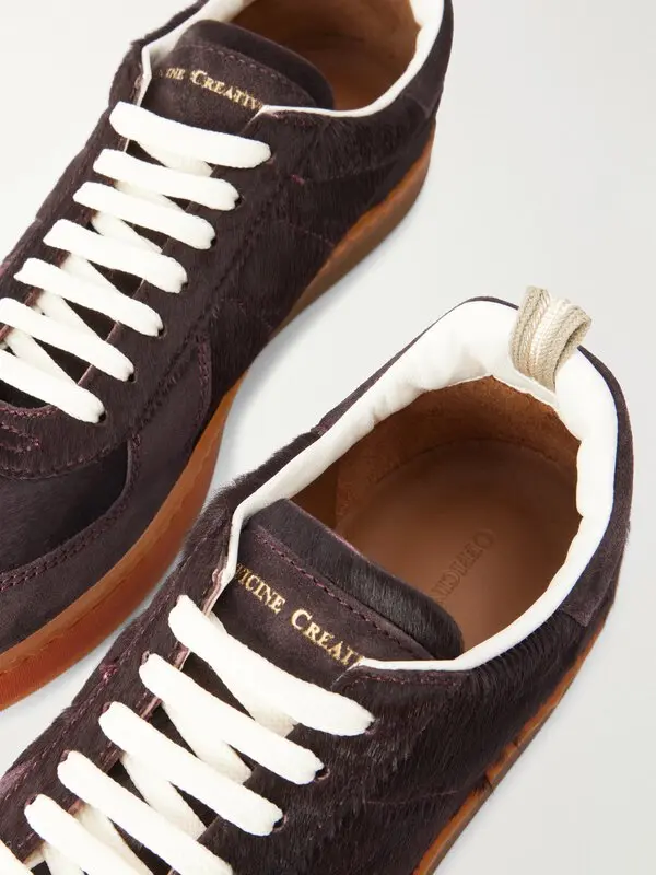 Officine Creative Suede-trimmed Calf Hair Sneakers - Burgundy