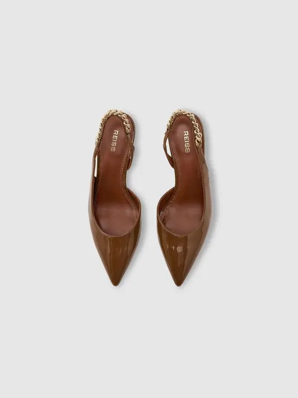 REISS Lucia Patent-leather Chain-slingback Heels
